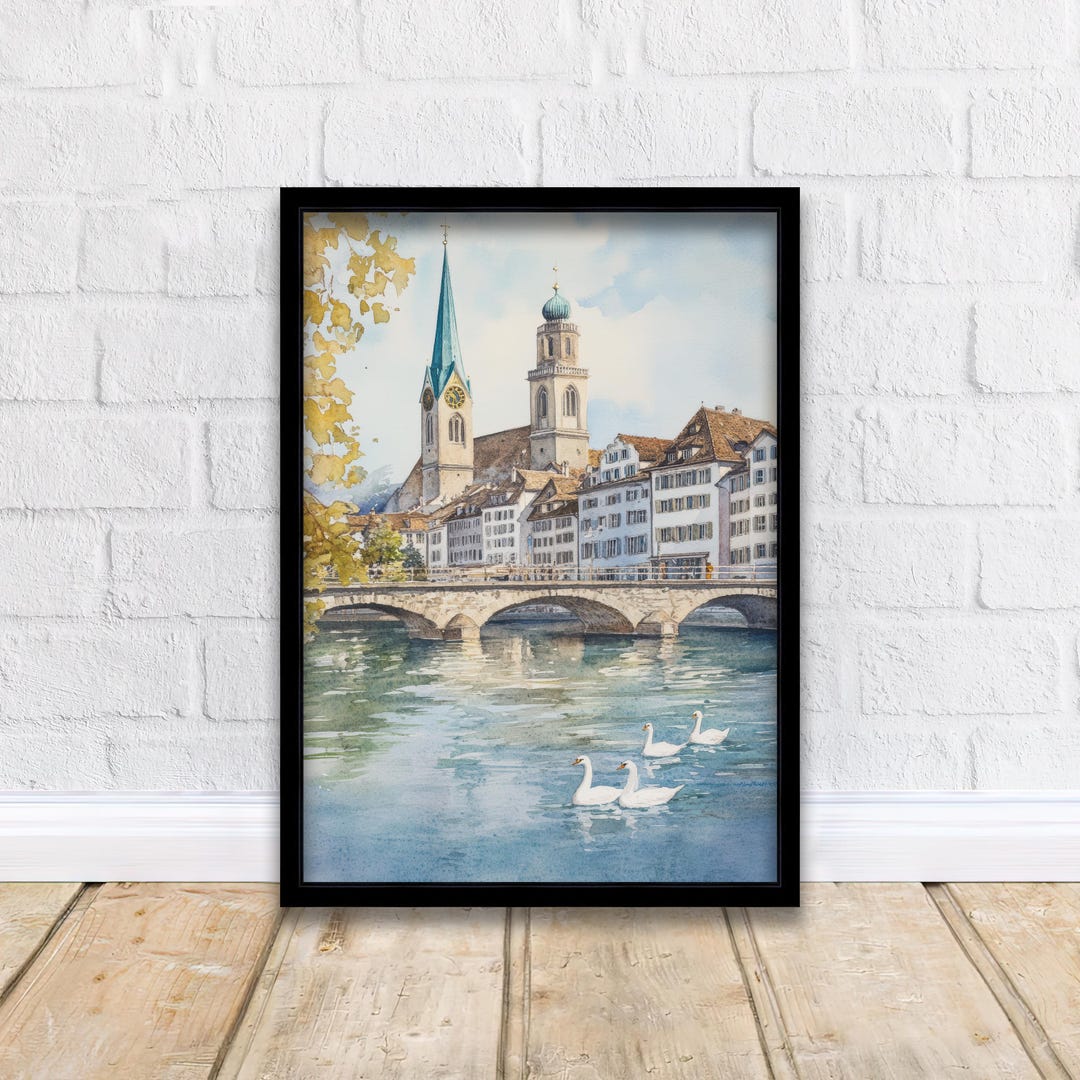 Zurich Watercolor Painting Swiss City Art Zurich Print Scenic Swiss ...