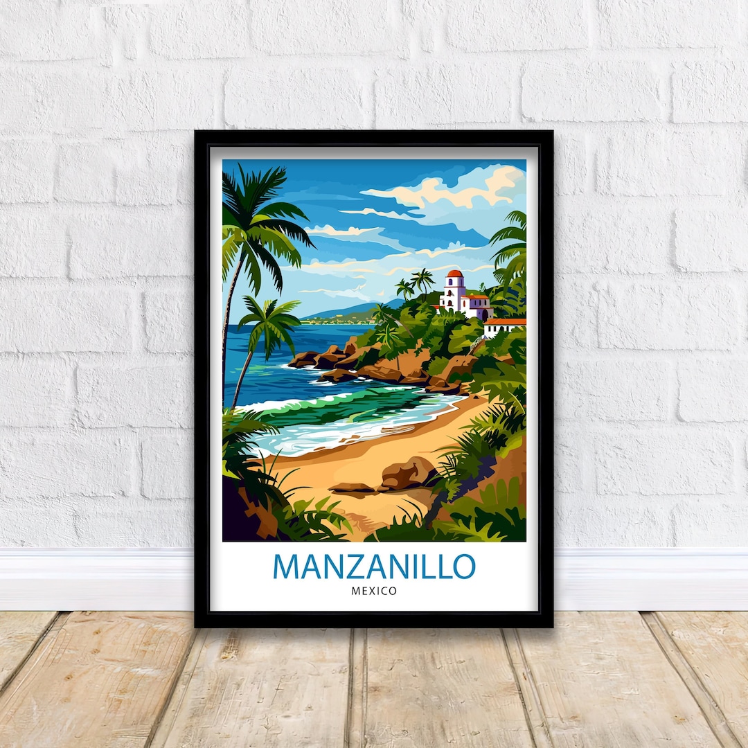 Manzanillo Mexico Travel Poster Tropical Paradise Art Mexican Beach ...