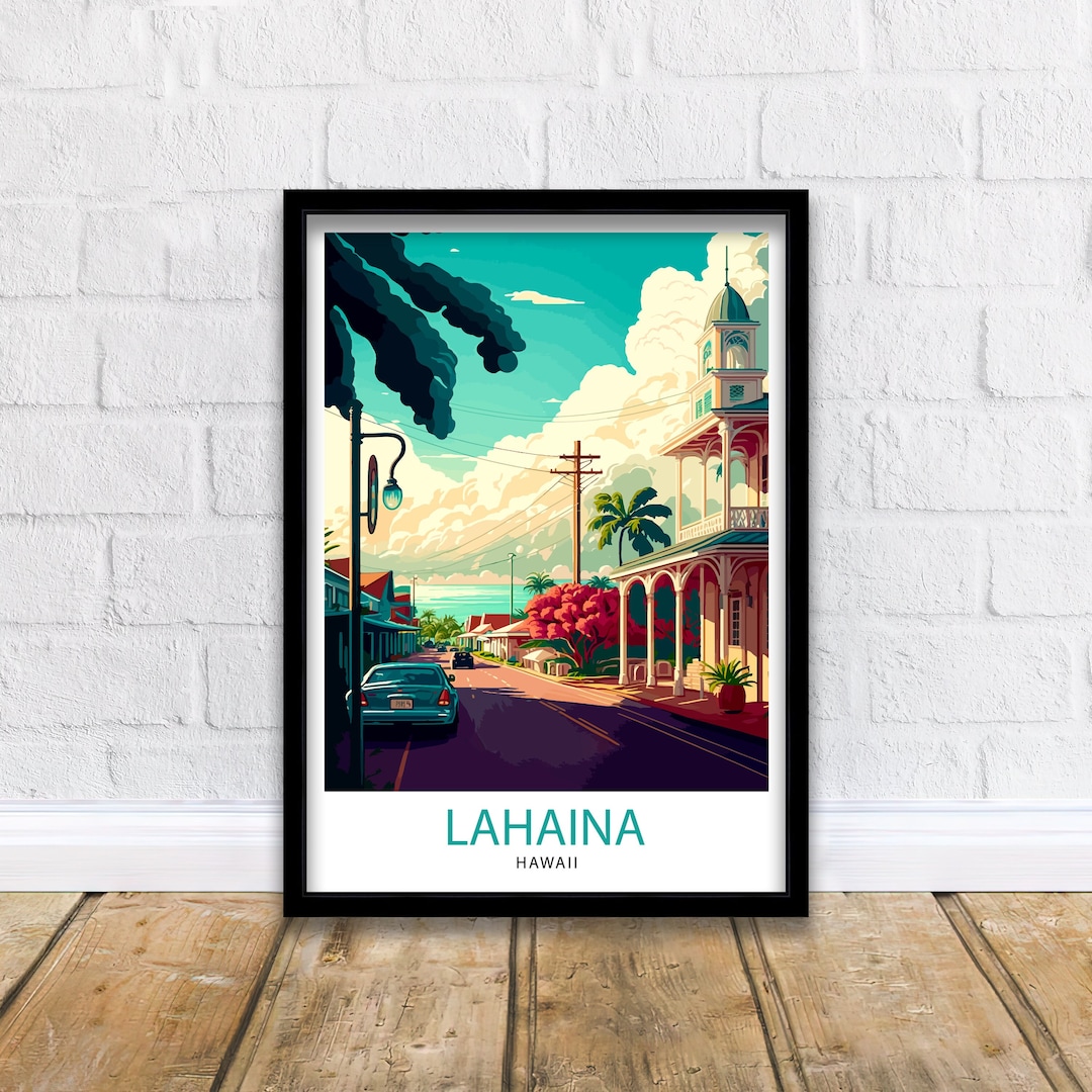 Lahaina Hawaii Travel Print Lahaina Wall Decor Hawaii Illustration ...
