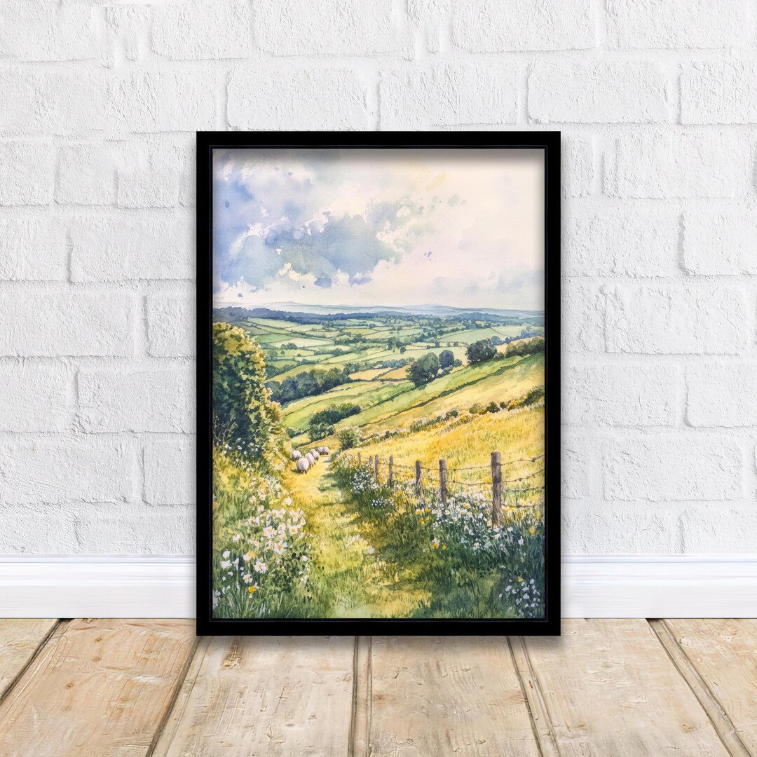 Cotswolds Watercolour Painting Poster England Wall Art Countryside ...