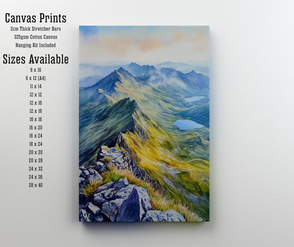 Snowdon Watercolour Painting Poster Wales Wall Art Mountain Landscape ...