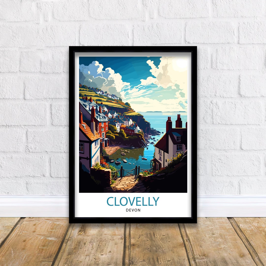 Clovelly Devon Travel Print Clovelly Wall Art Devon Coastal Town ...