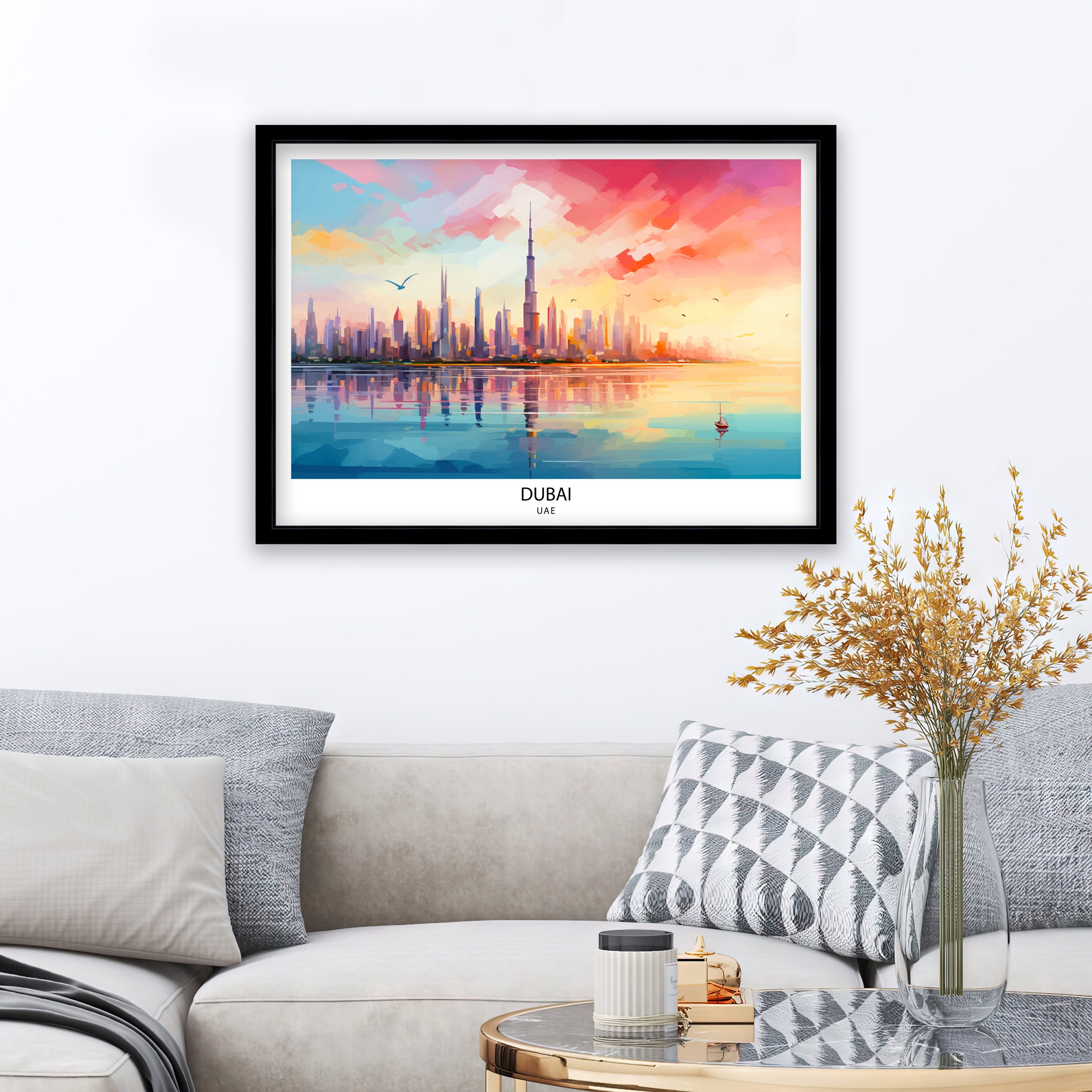Dubai UAE Print Modern Cityscape Art Dubai Skyline Poster Burj Khalifa ...