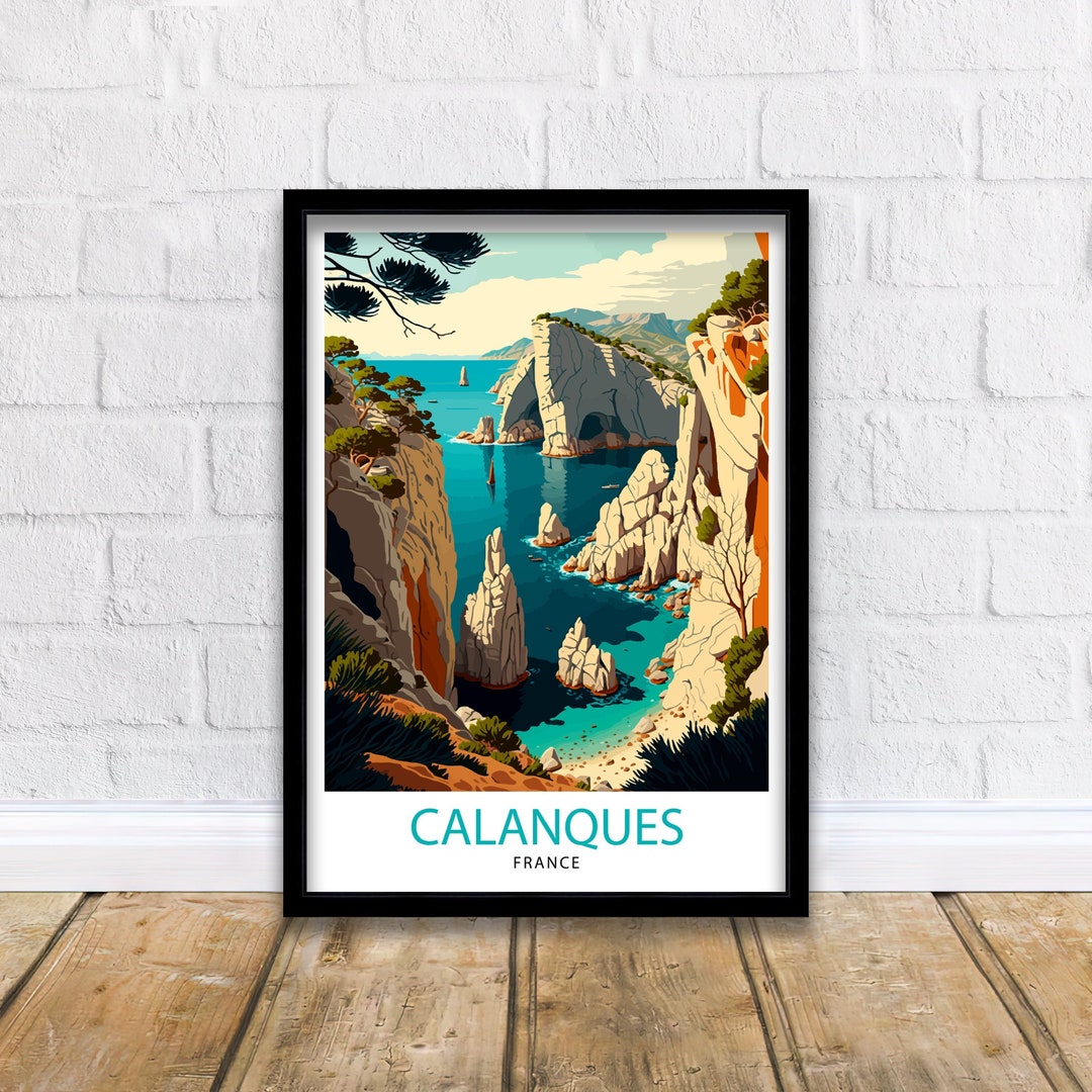 Calanques Travel Print Marseille Wall Art France Illustration Calanques ...