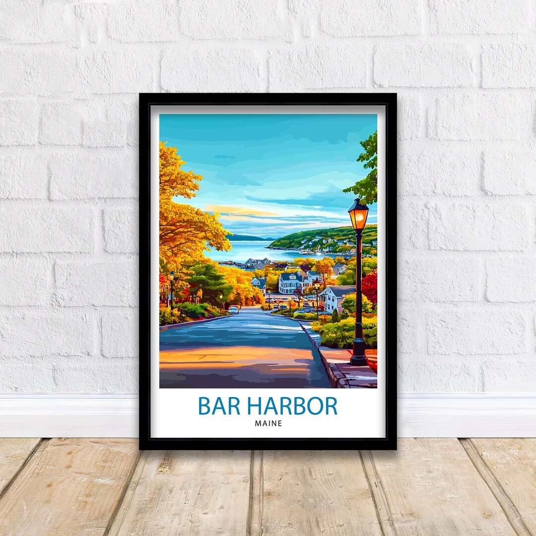 Bar Harbor Maine Travel Print Wall Decor Wall Art Bar Harbor Landscape ...