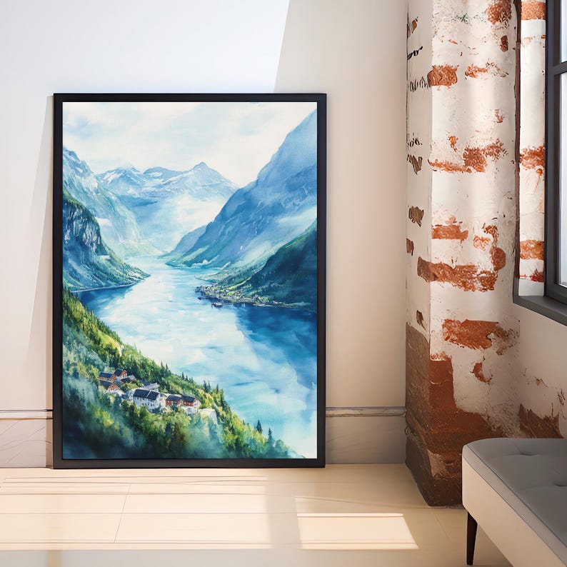 Geiranger Norway Watercolor Painting Scenic Fjord Art Geiranger Print ...