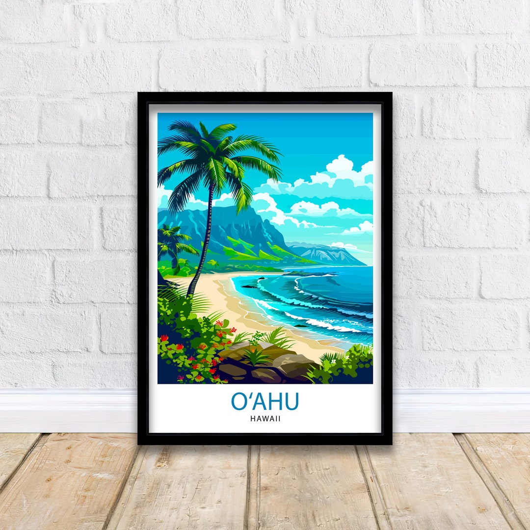 Oahu Hawaii Travel Print Wall Decor Wall Art Oahu Wall Hanging Home ...