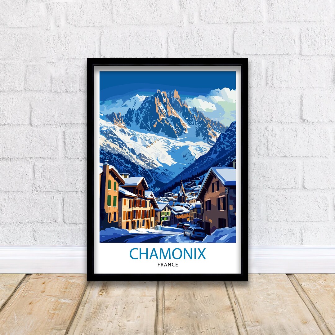Chamonix France Print Alpine Town Art Mont Blanc Poster French Alps ...