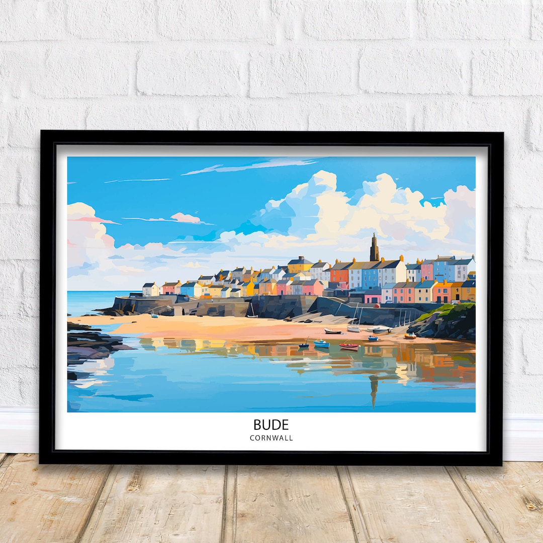 Bude Cornwall Print Coastal Town Art Cornish Seaside Poster Bude Beach ...