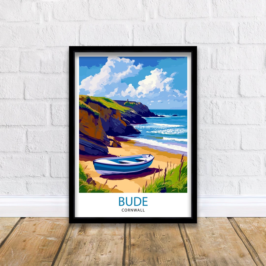 Bude Cornwall Print Coastal Town Art Cornish Seaside Poster Bude Beach ...