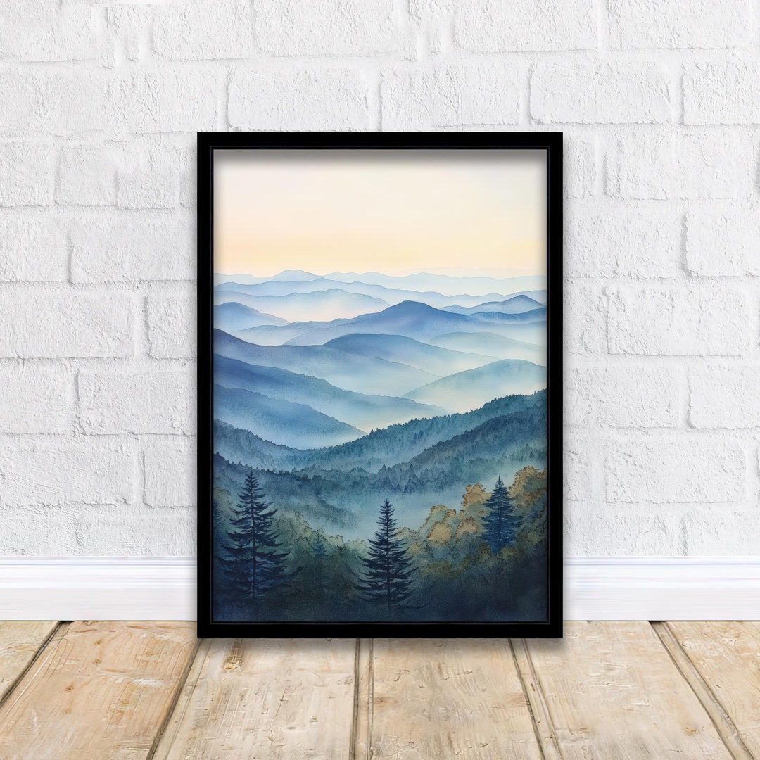 Blue Ridge Mountains Watercolor Travel Print Wall Decor Wall Art Blue ...
