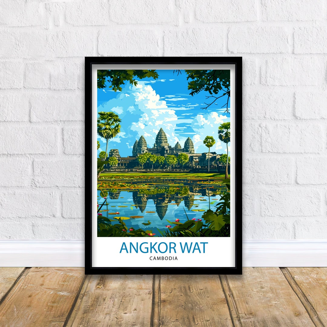 Angkor Wat Cambodia Print Ancient Temple Art Siem Reap Landmark Poster ...