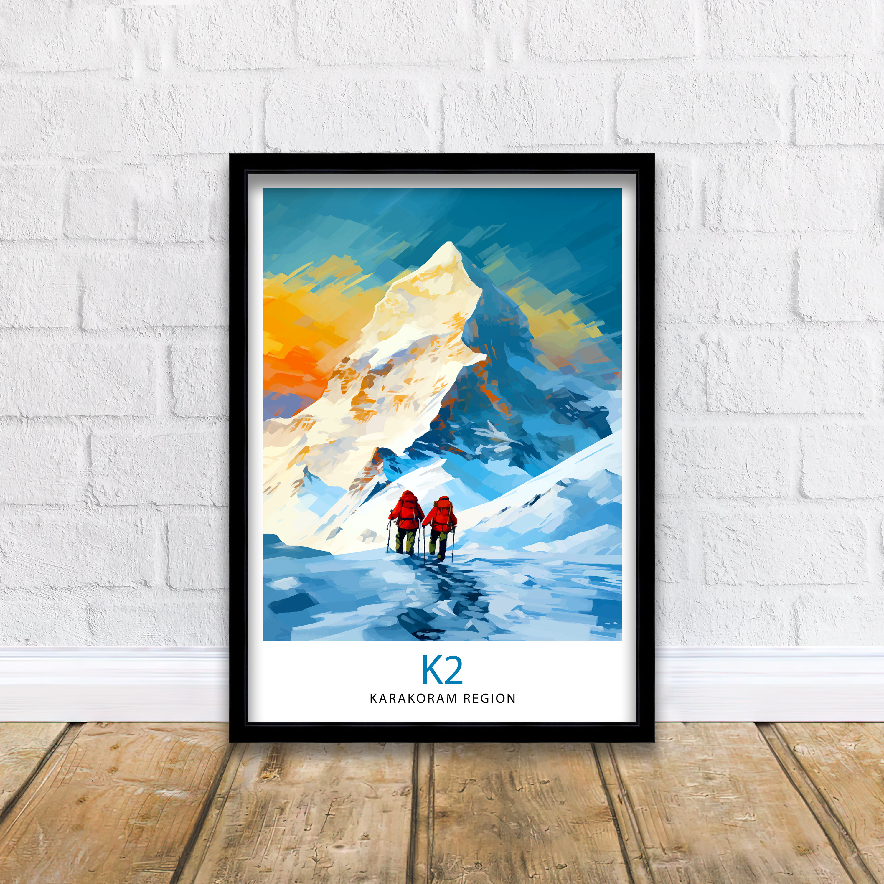 K2 Mountain Print Karakoram Range Artwork Climbers K2 Poster Pakistan ...