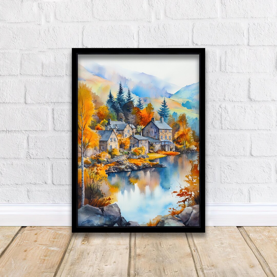 Ambleside Lake District Watercolour Painting Poster England Wall Art ...