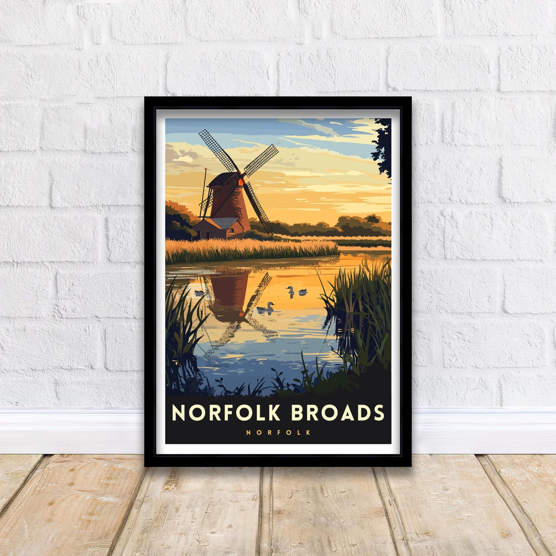 Norfolk Broads Travel Poster Wall Art UK Waterways Art Norfolk Broads ...