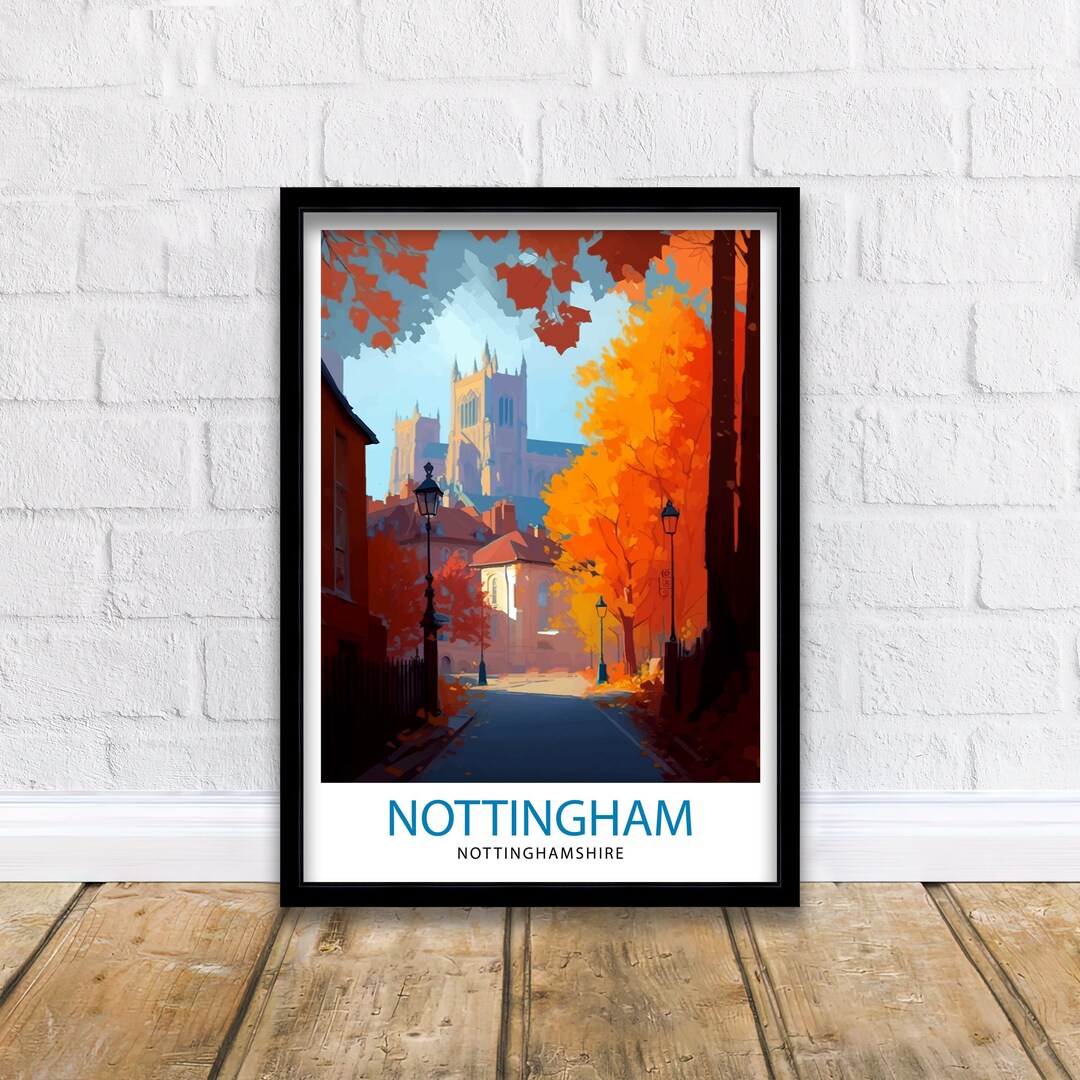 Nottingham Nottinghamshire Travel Print Nottingham Wall Decor ...