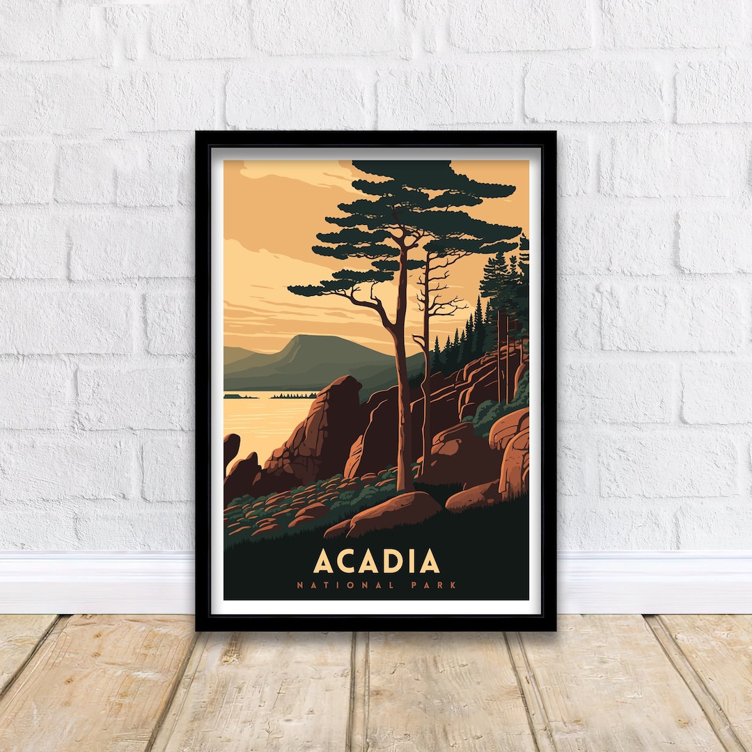 Acadia National Park Travel Print | National Park Poster | Travel ...