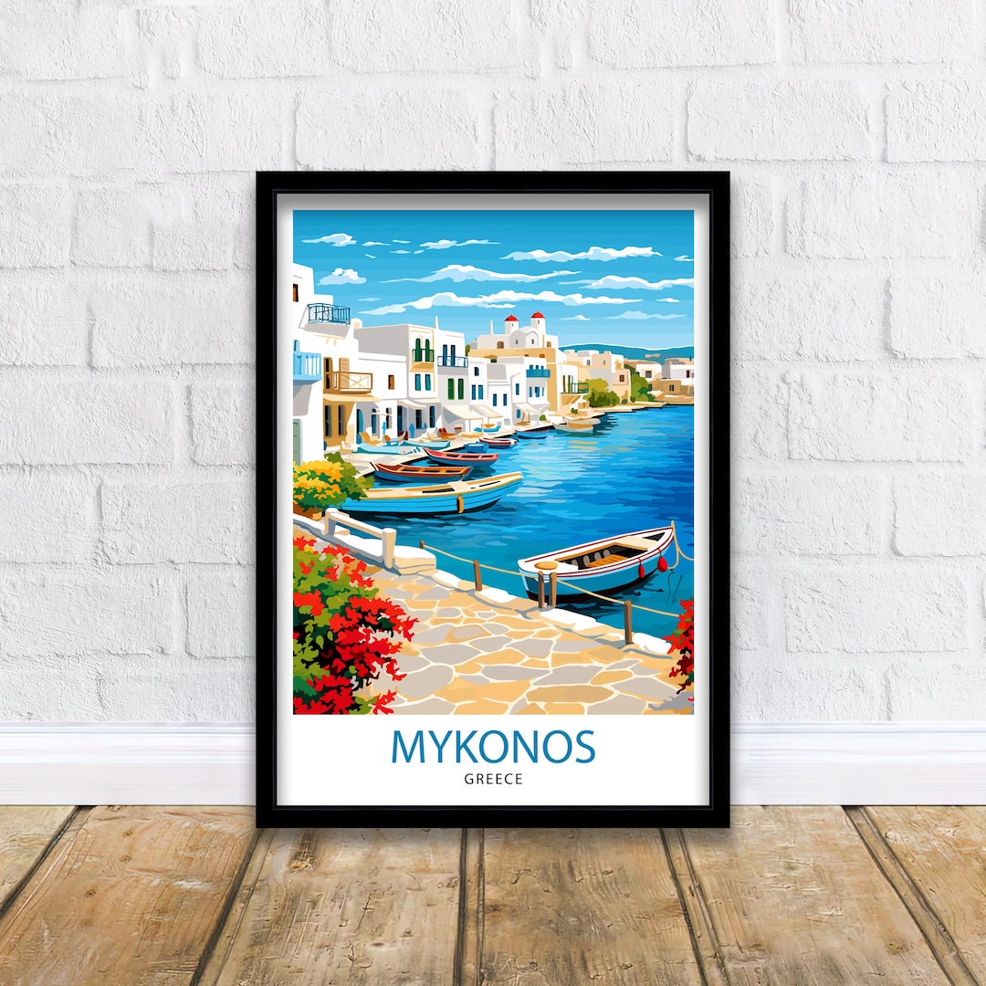 Mykonos Greece Travel Print Mykonos Wall Decor Mykonos Island Poster ...