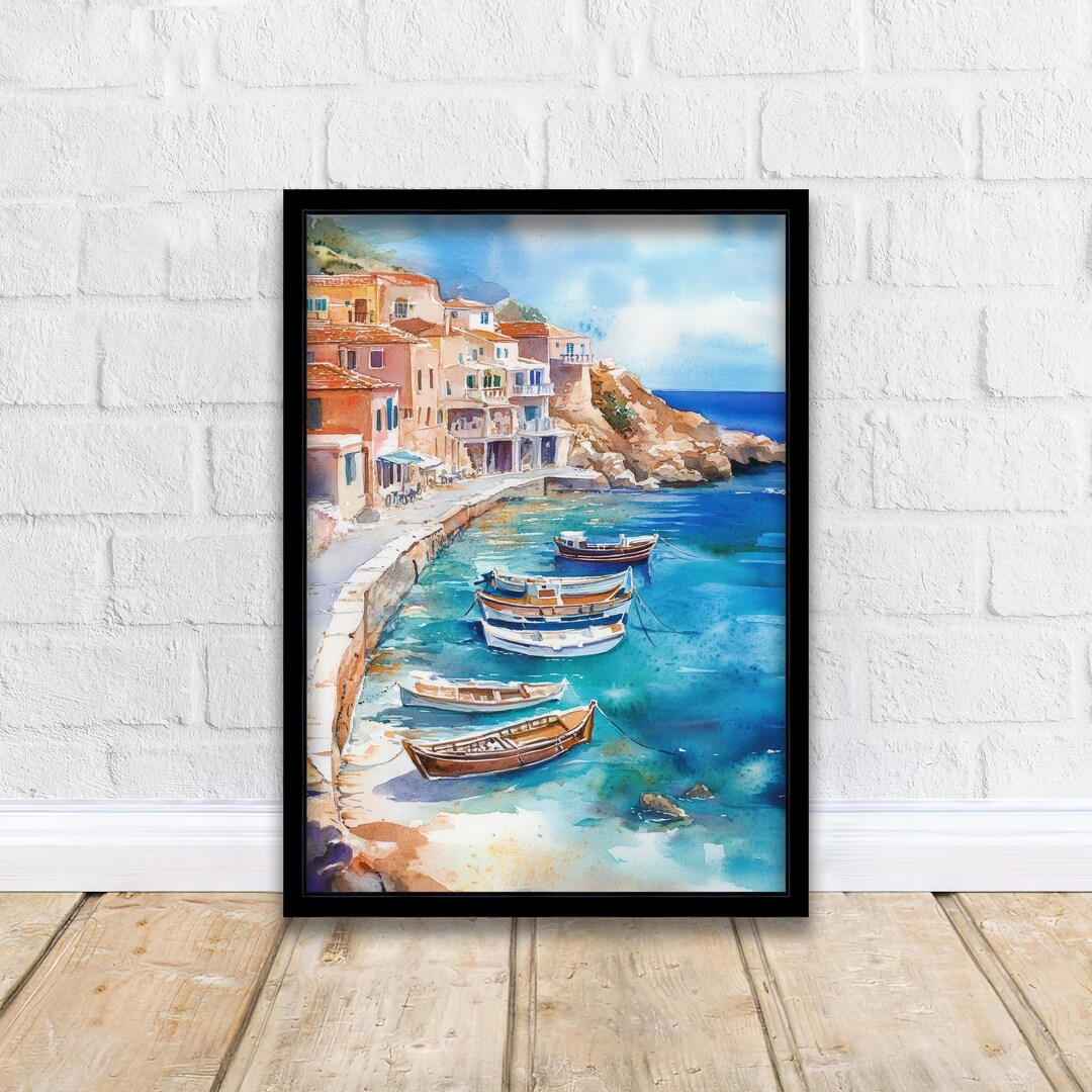Greece Watercolor Painting Greek Island Art Greece Print Scenic ...