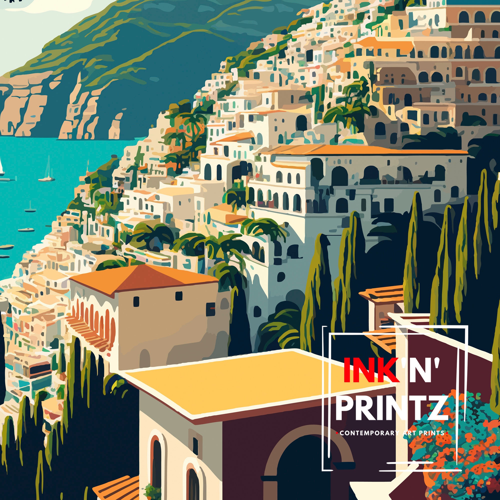 Positano Art Print | Amalfi Coast Print | Positano Print | Positano ...
