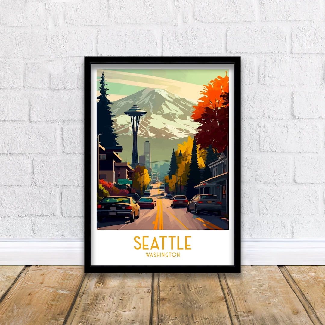 Seattle WA Travel Print| Seattle Wall Art Seattle Cityscape Poster ...