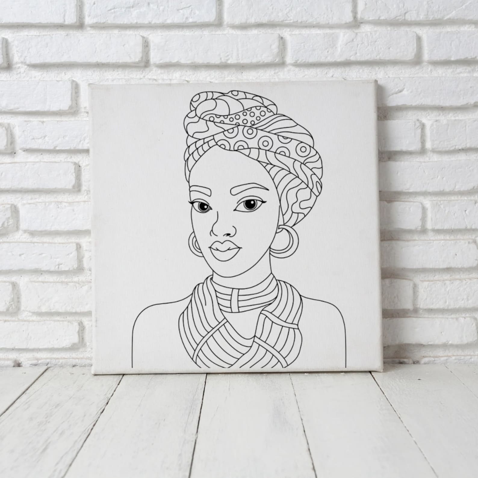 12x12 African Girl Theme Pre Drawn Canvas to Paint, Pre Printed Canvas ...