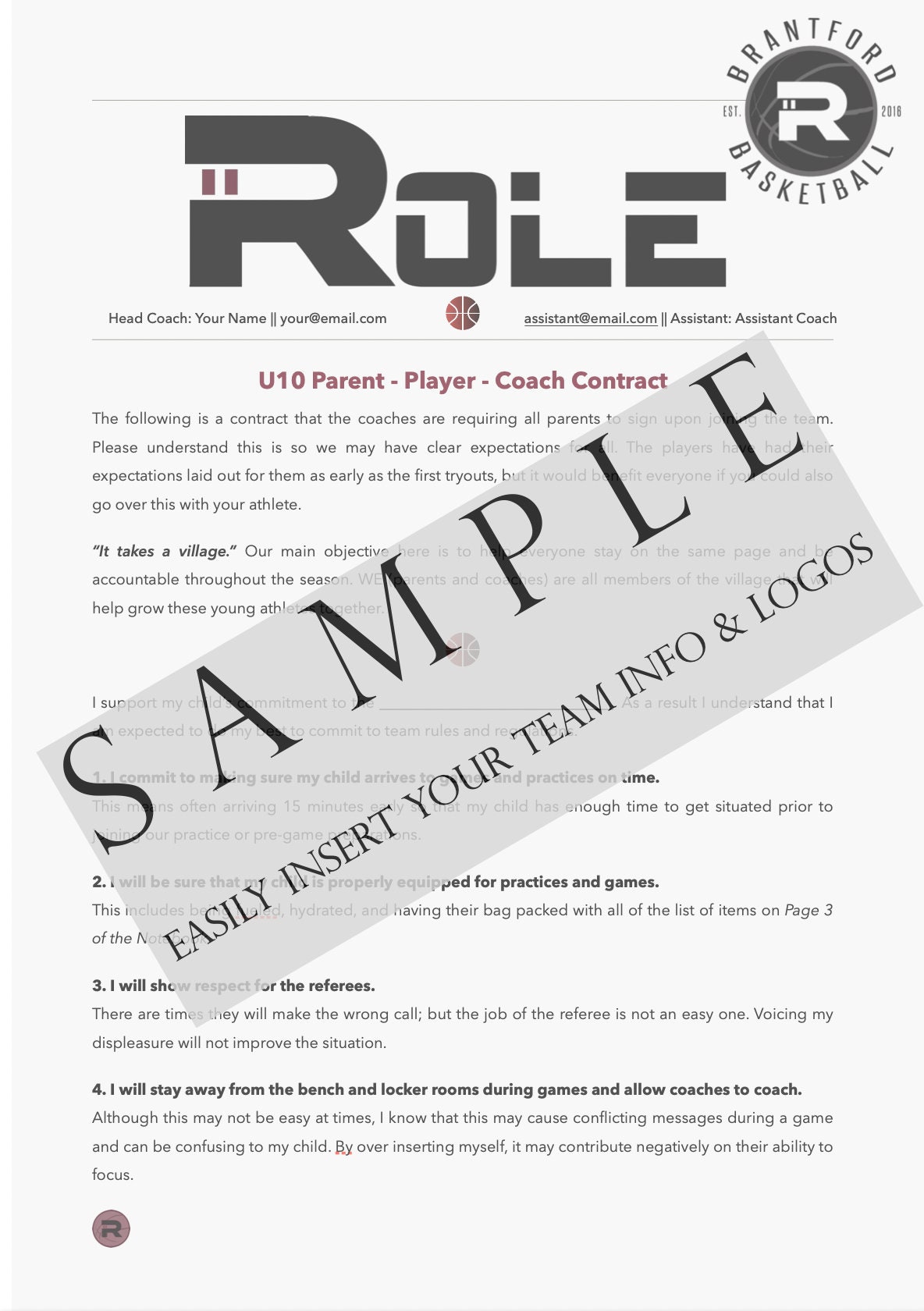 Parent Contract for Sports • Youth Sports Template • Coach and Parent ...