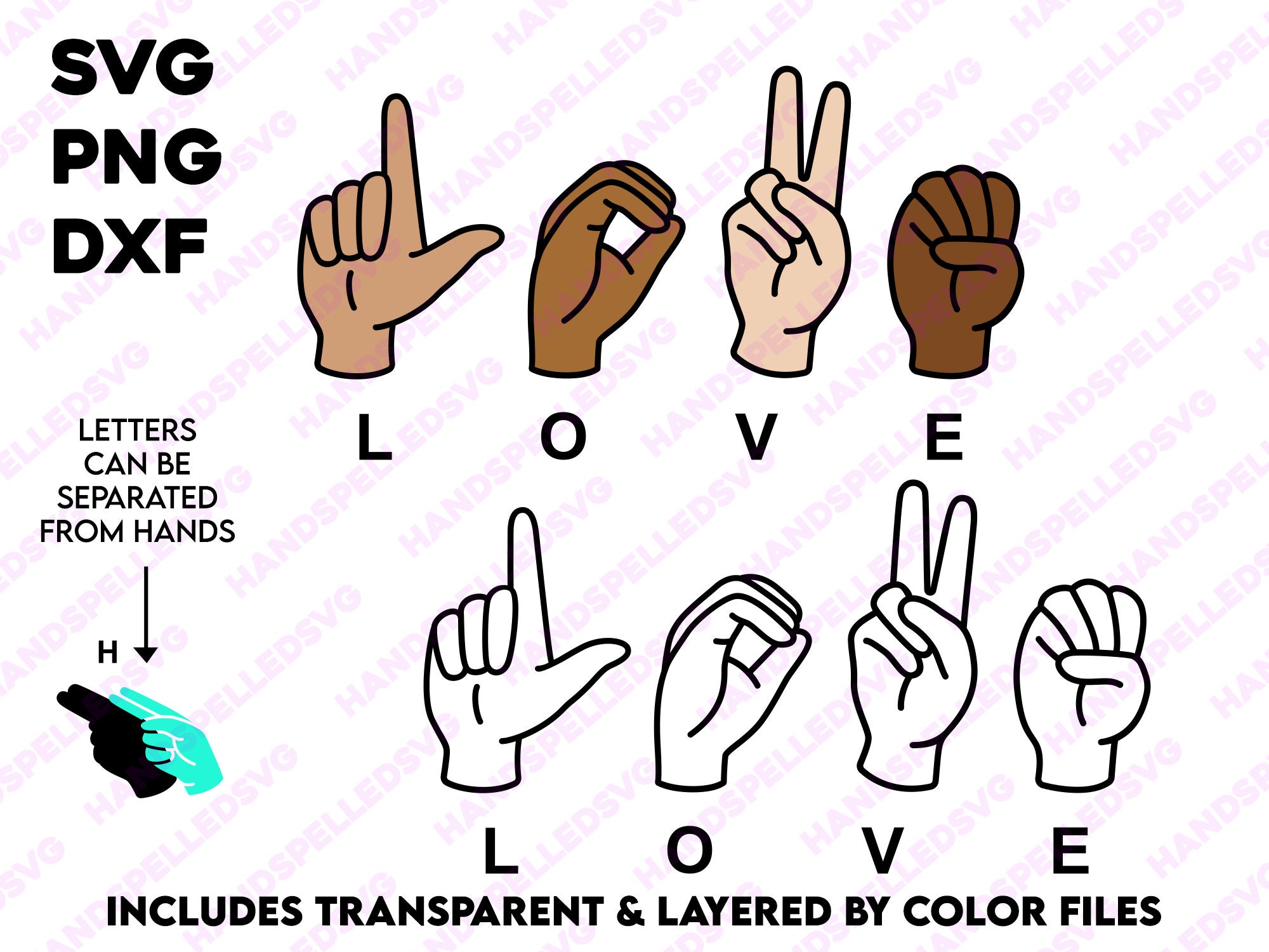 Love American Sign Language Alphabet SVG PNG DXF Layered by - Etsy