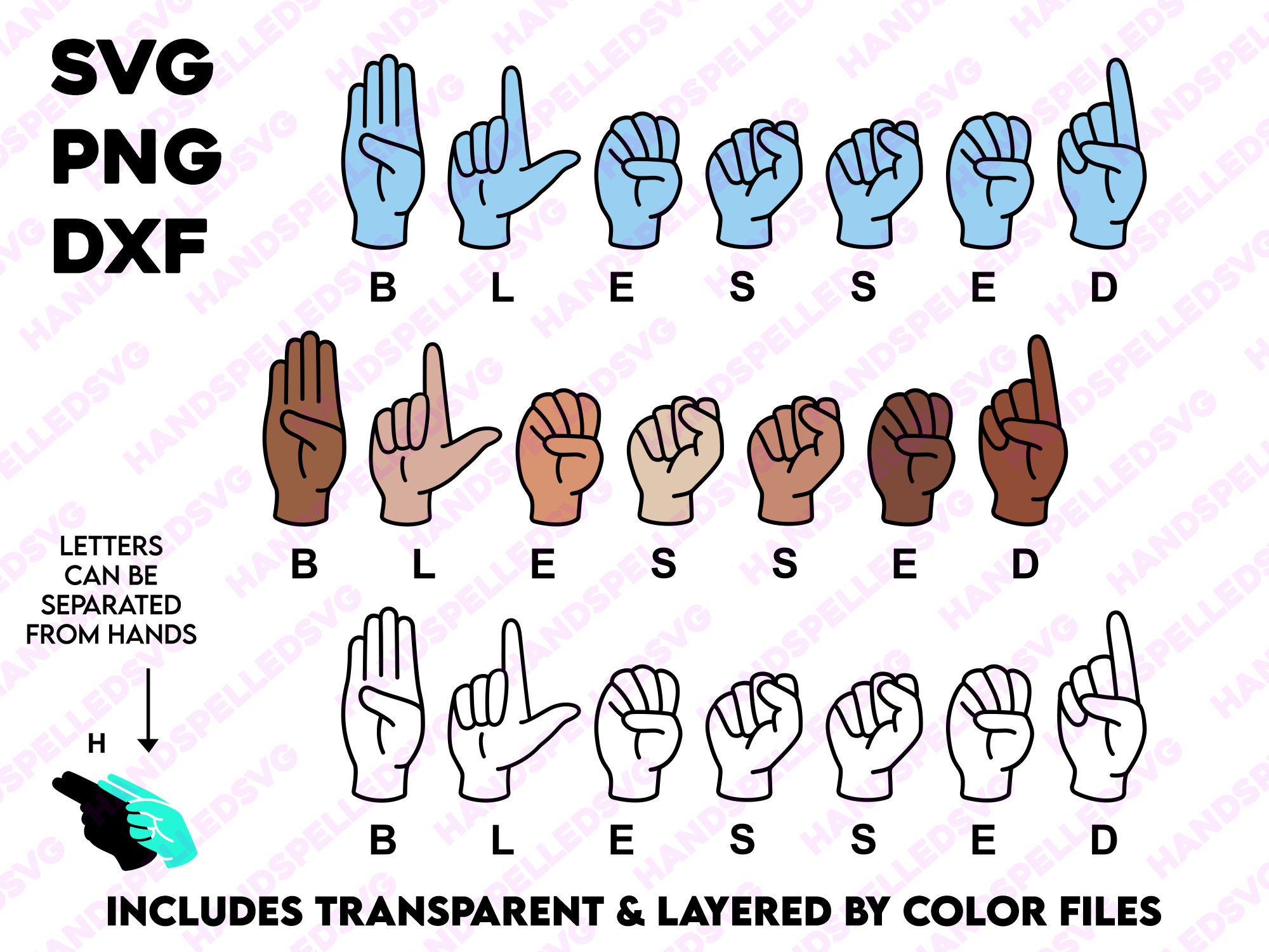 Blessed American Sign Language Alphabet SVG PNG DXF Layered - Etsy