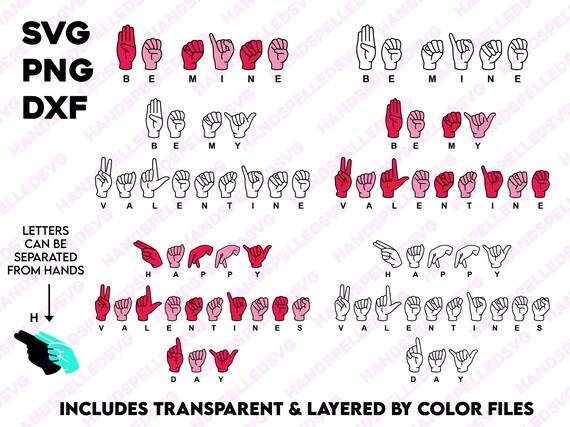 Valentines Day American Sign Language Alphabet SVG PNG DXF | Etsy