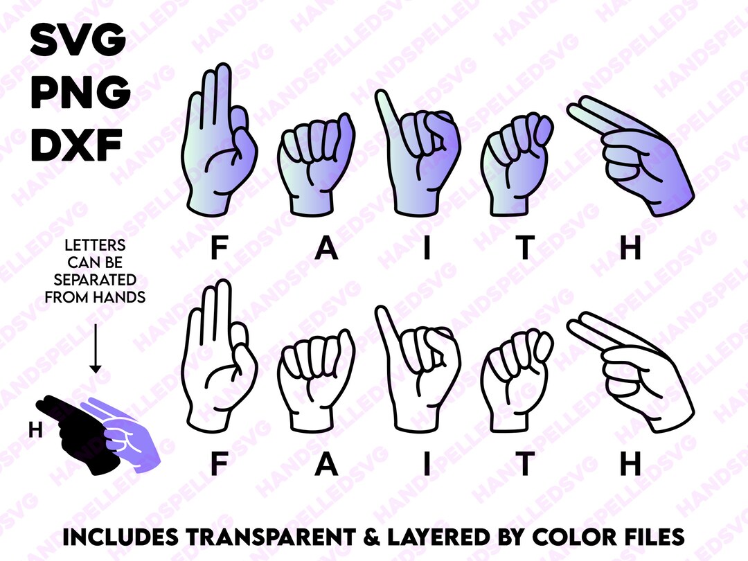 Faith American Sign Language Alphabet SVG PNG DXF | Layered by Color ...