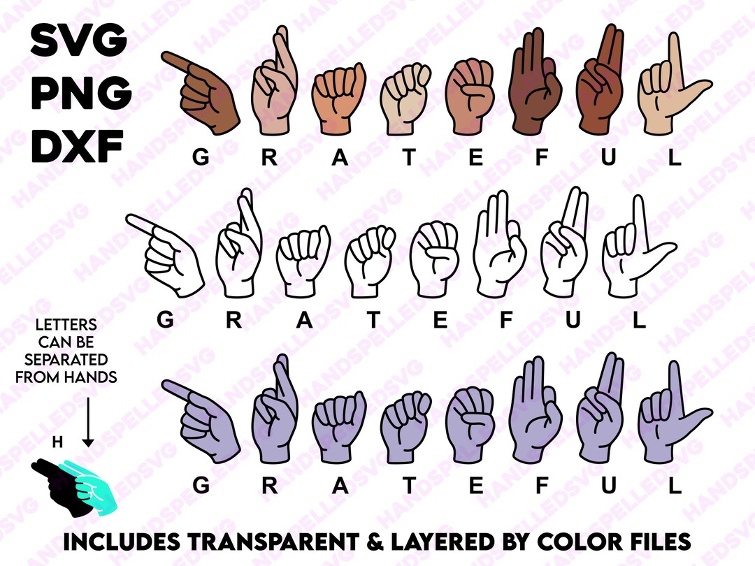 Grateful American Sign Language Alphabet SVG PNG DXF Layered - Etsy ...