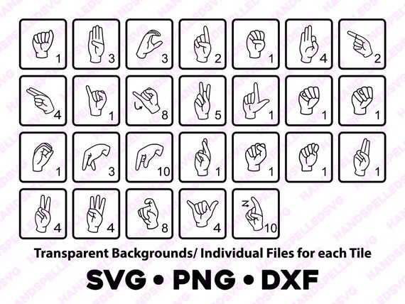 American Sign Language Asl Spelling Board Game Tiles PNG SVG - Etsy