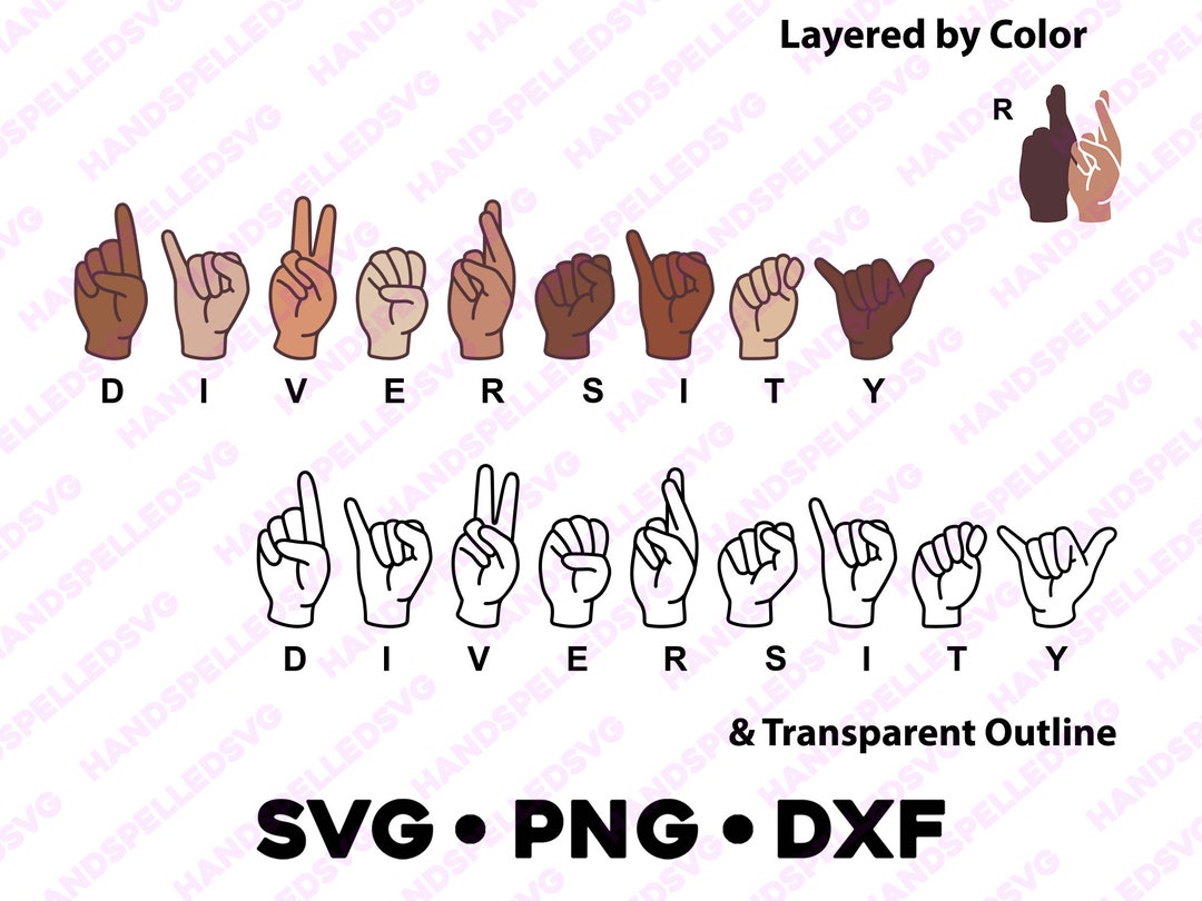 Diversity American Sign Language Alphabet SVG PNG DXF | Layered by ...