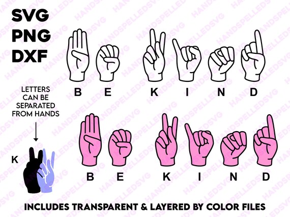 Be Kind American Sign Language Alphabet SVG PNG DXF Layered | Etsy