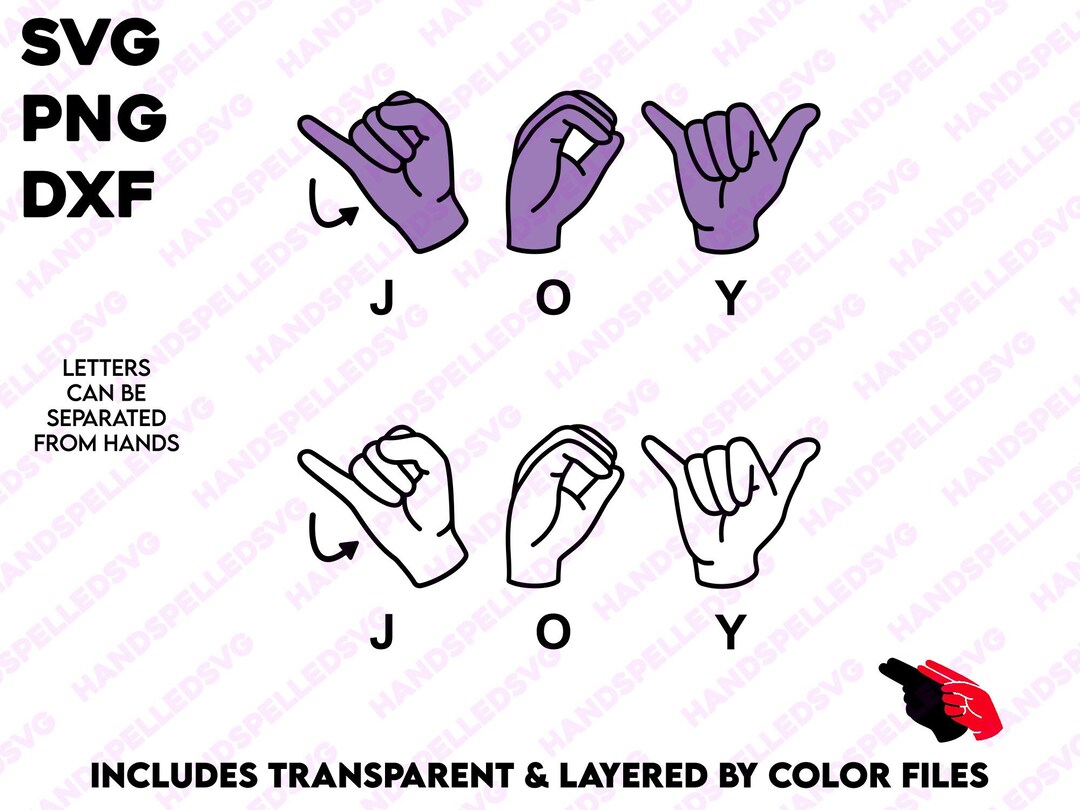 Joy American Sign Language Alphabet SVG PNG DXF | Layered by Color ...