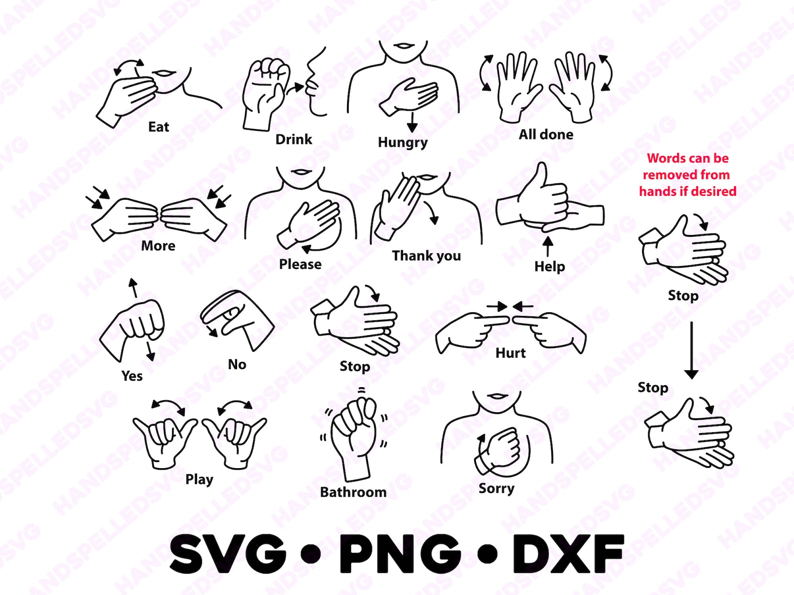 Common Words American Sign Language Asl PNG SVG DXF Bundle Transparent ...