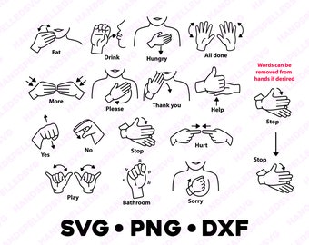 Common Words American Sign Language Asl PNG SVG DXF Bundle Layered by ...