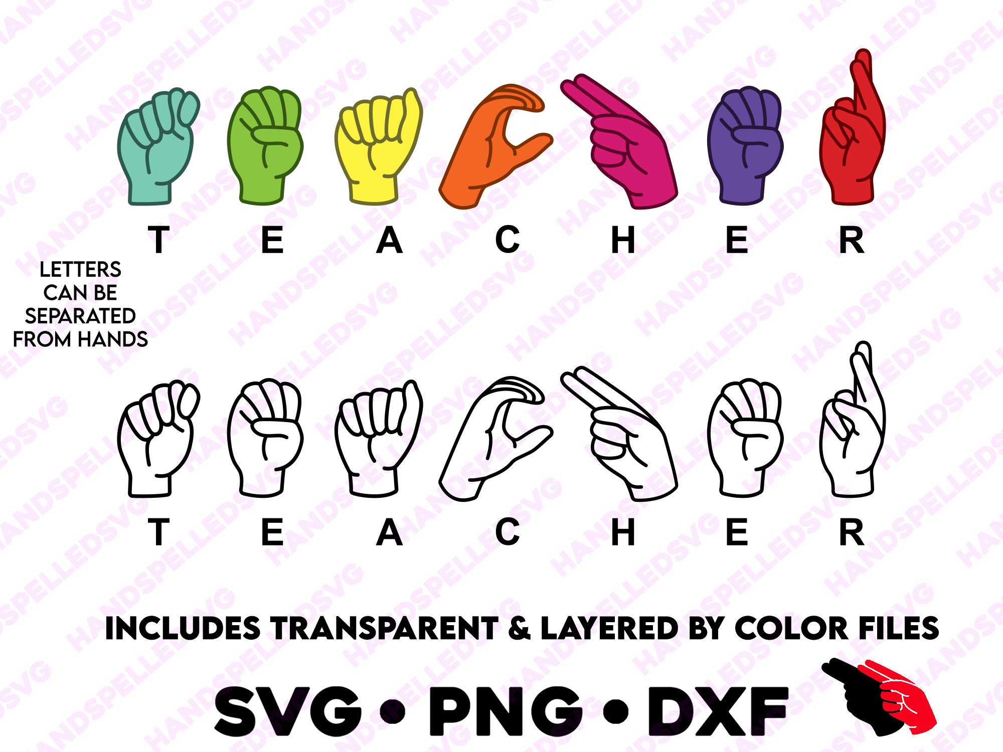 Teacher American Sign Language Alphabet SVG PNG DXF Layered - Etsy ...