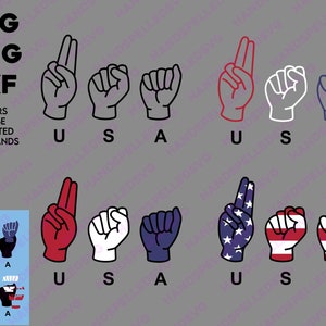 USA Spelled in American Sign Language ASL Png Svg Dxf Bundle ...