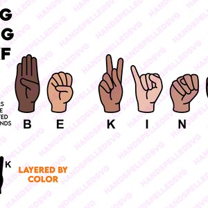 Be Kind American Sign Language Alphabet SVG PNG DXF | Layered by Color ...