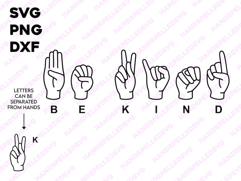 Be Kind American Sign Language Alphabet SVG PNG DXF Kindness - Etsy