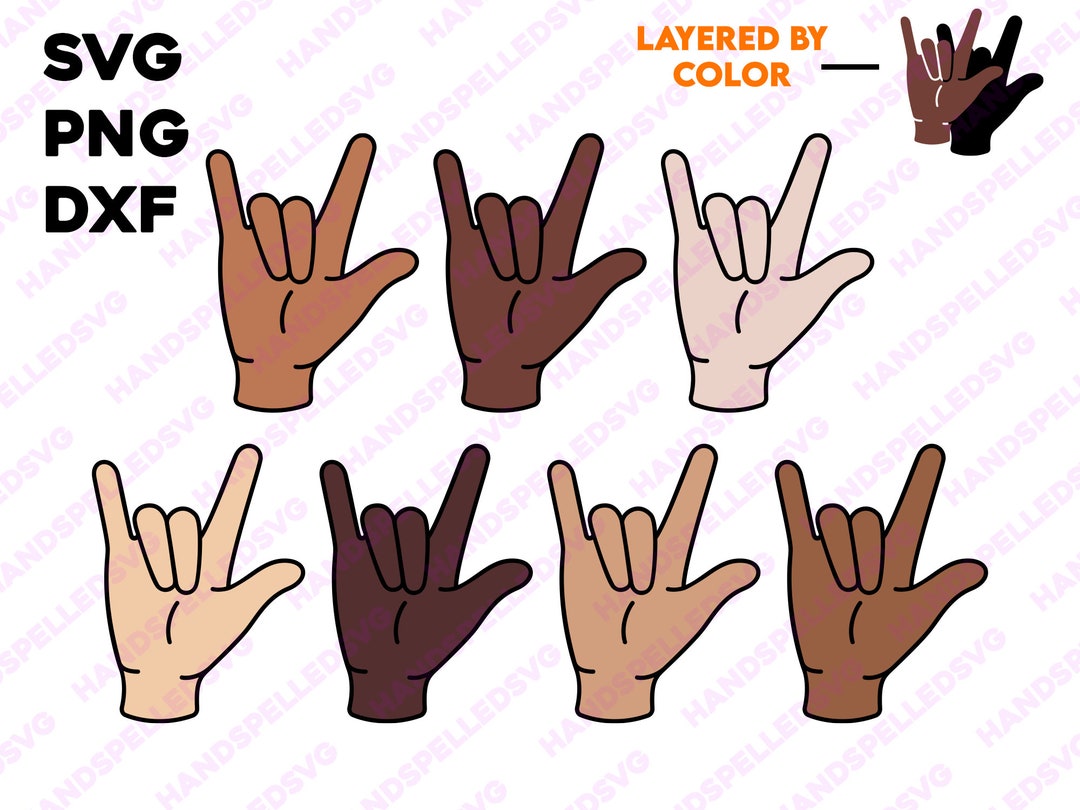 I Love You American Sign Language Hand Diverse Skin Tones Bundle SVG ...