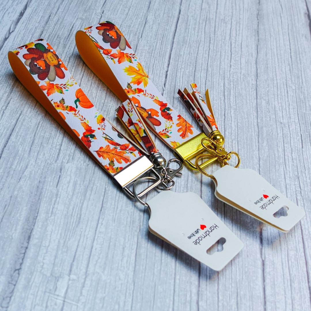 6" Thanksgiving Turkeys, Fall Foliage Faux Leather Wristlet Keychain ...