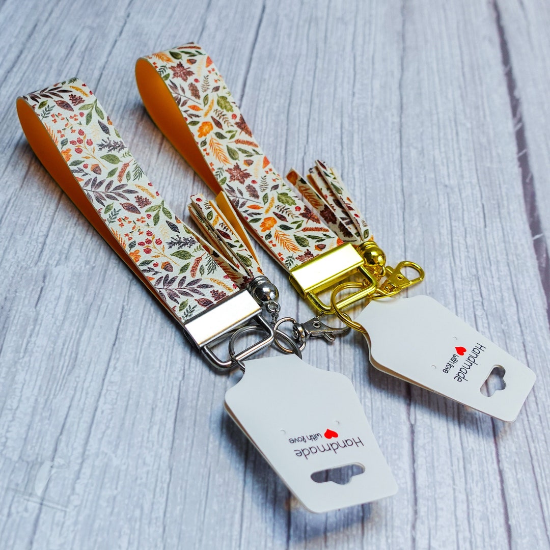 6 Fall Foliage and Florals Faux Leather Wristlet Keychain, Key Fob ...