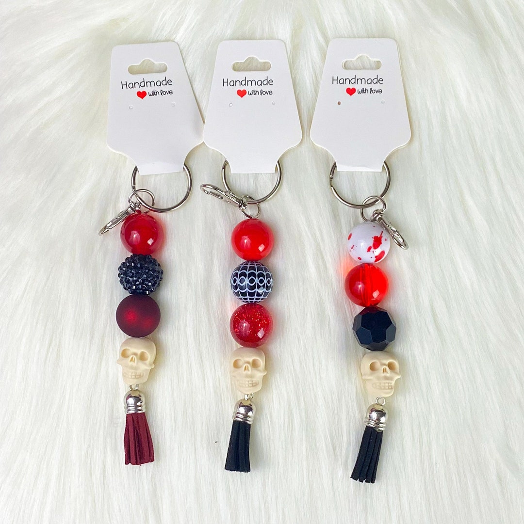 Skulls Beaded Keychains, 20mm Bubblegum Beads, Bag Bling, Keychain ...