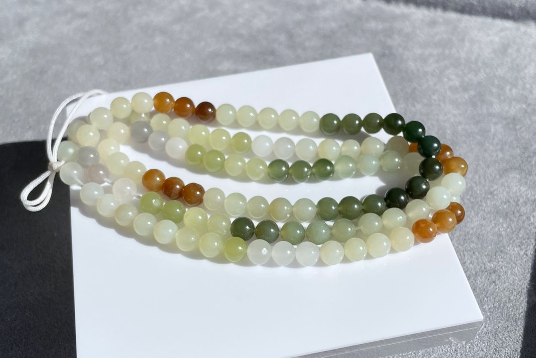 6mm, Certified High Quality Natural Multi Colors Nephrite Jade 108 ...