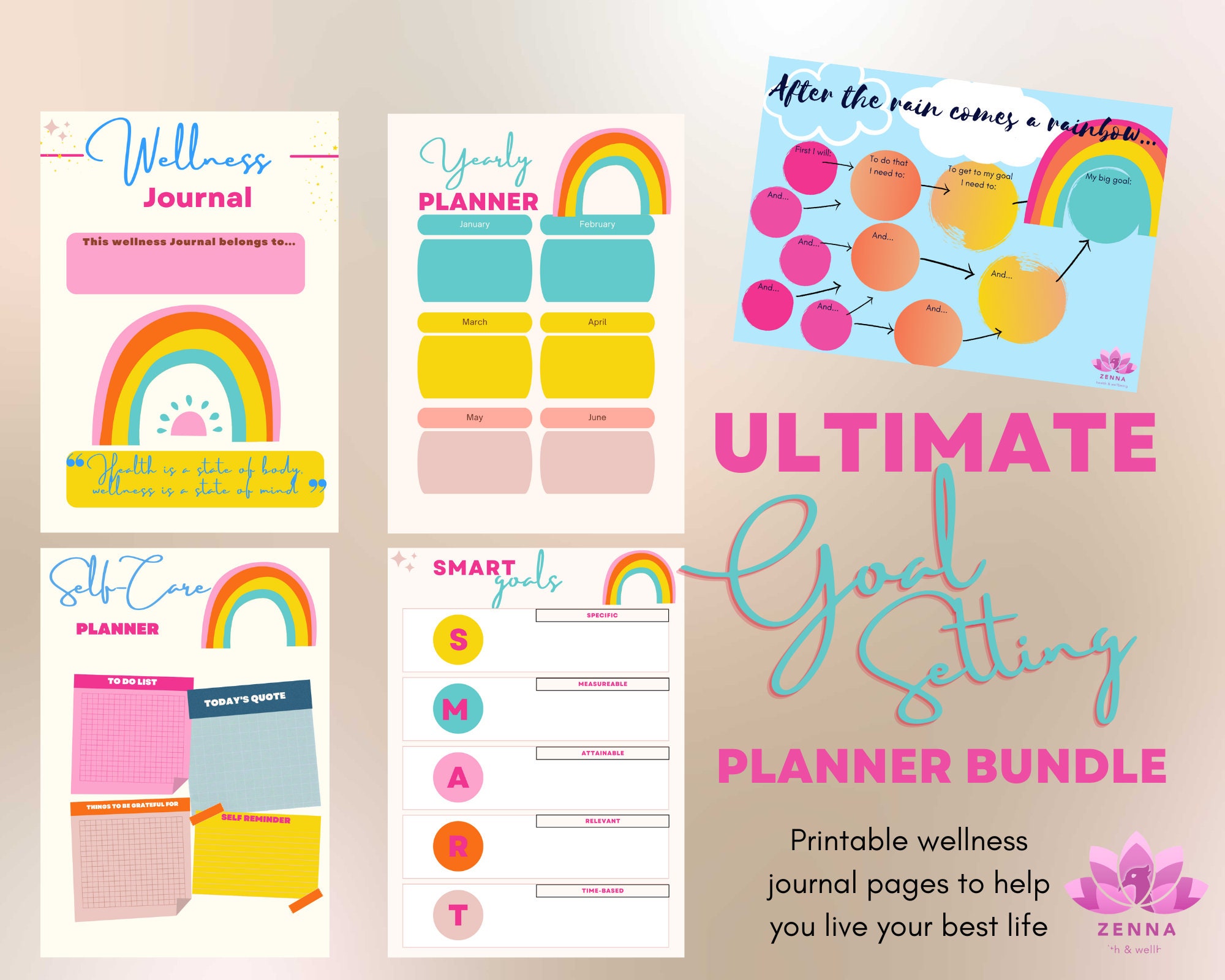 Printable Goal Setting Life Planner Bundle, Wellness Journal Self Care ...