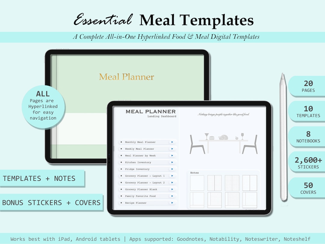 DIGITAL MEAL TEMPLATES (landscape/horizontal) for iPad & Android ...