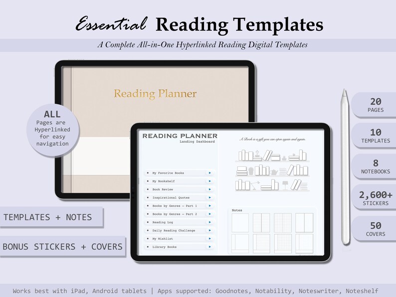 DIGITAL READING TEMPLATES (landscape/horizontal) for iPad & Android ...